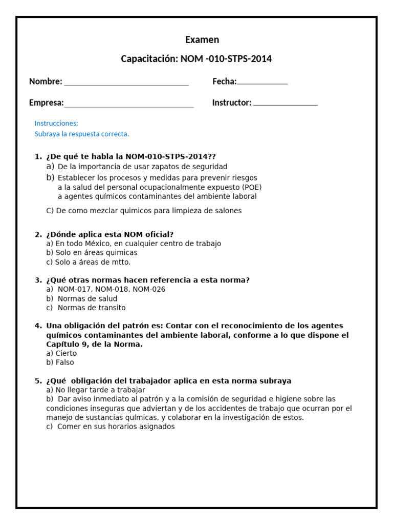 Examen Nom-010 STPS | PDF