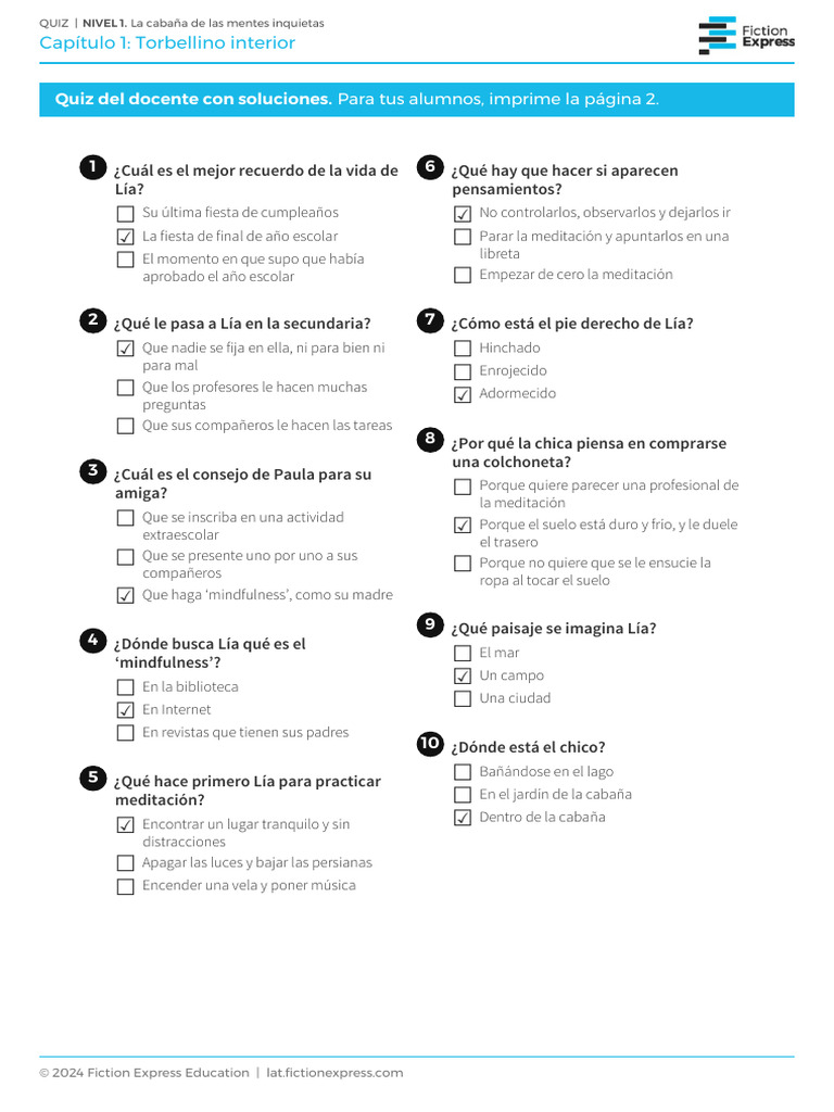 Quiz La Cabana de Las Mentes Inquietas Capitulo 1 | PDF