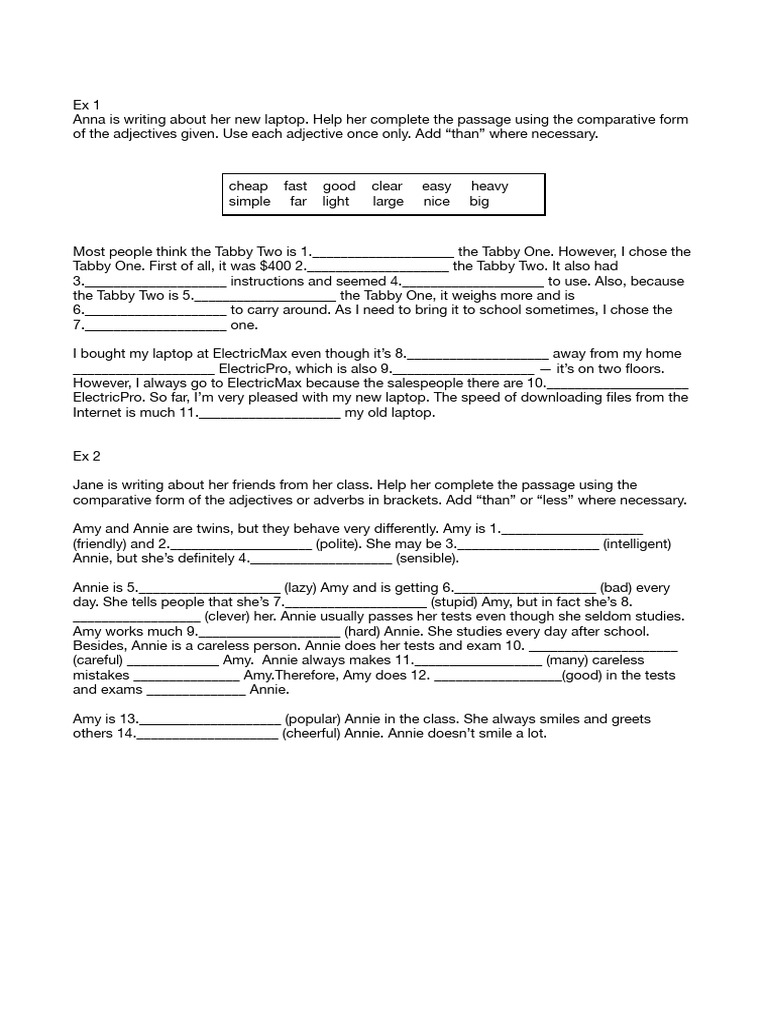 Comparative Adjectives Practice Exercise | PDF | Languages | Foreign ...