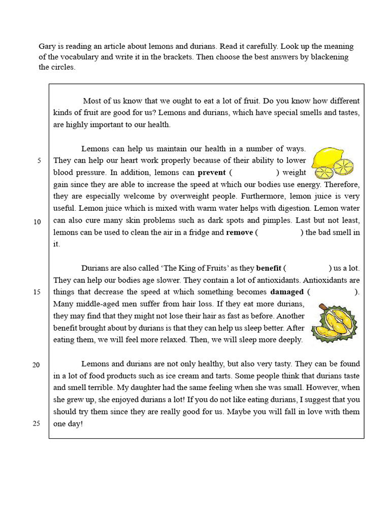 Comprehension - Lemons and Durian | PDF | Language Arts & Discipline