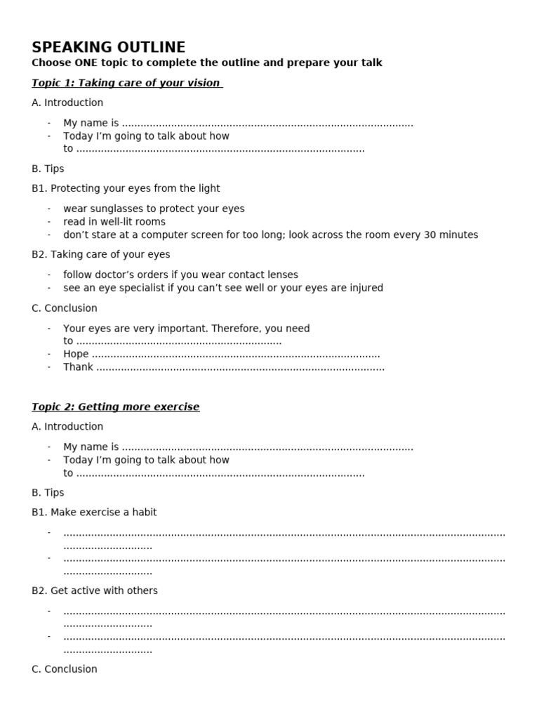 Unit 1_Lesson 2_Speaking outline | PDF | Vision | Eye