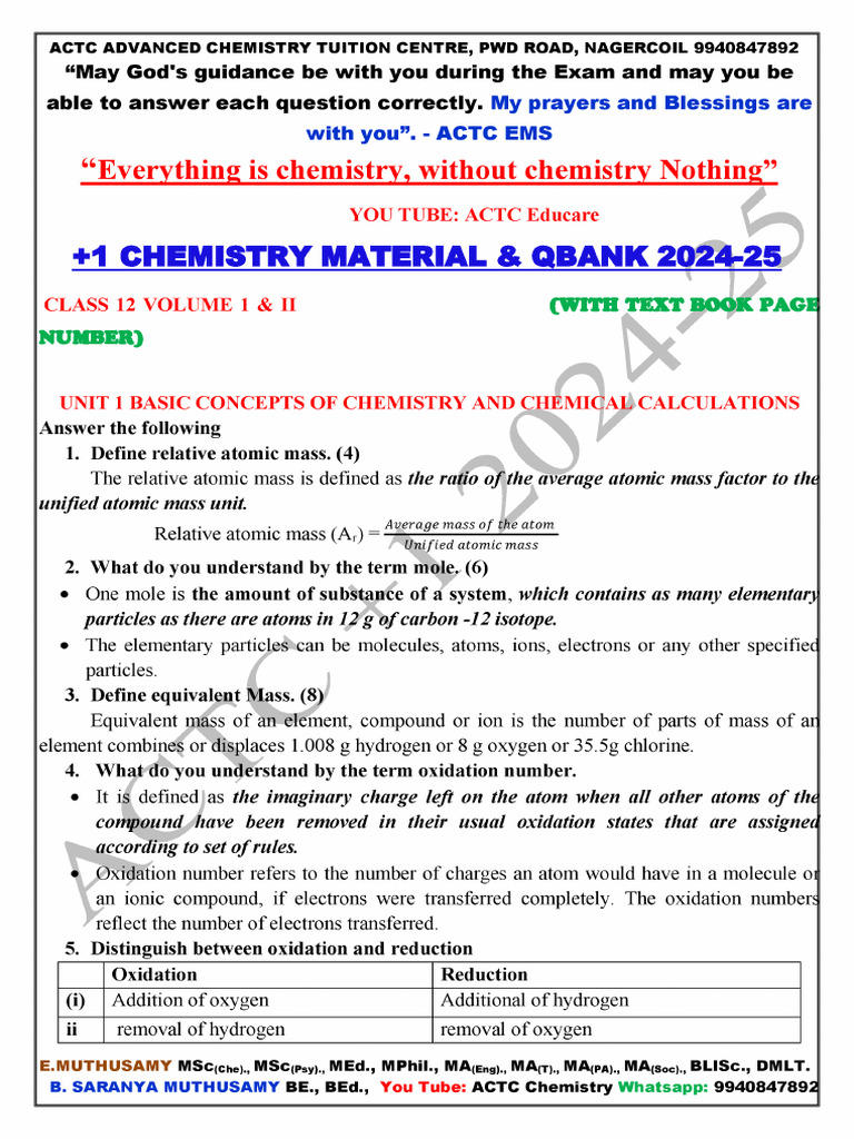 11th Chemistry Study Material and Important Questions Bank English ...