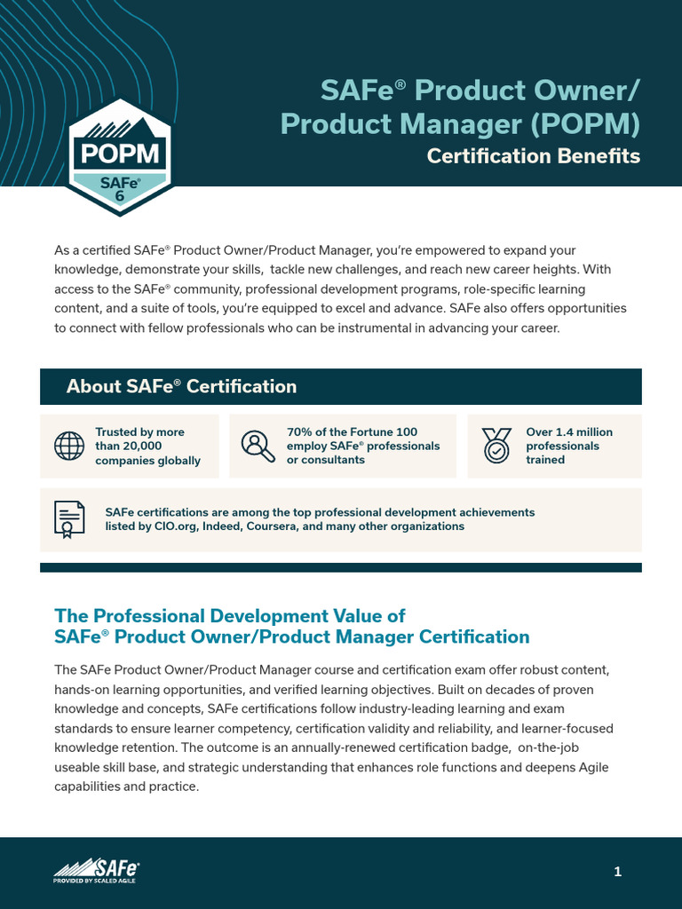 SAI POPM SAFeProfessionalCertification 8.5x11.7 | PDF | Scrum (Software Development) | Certification