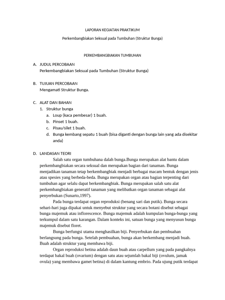 Praktikum Ipa Perkembangbiakan Tumbungan Bunga Kembang Sepatu | PDF ...