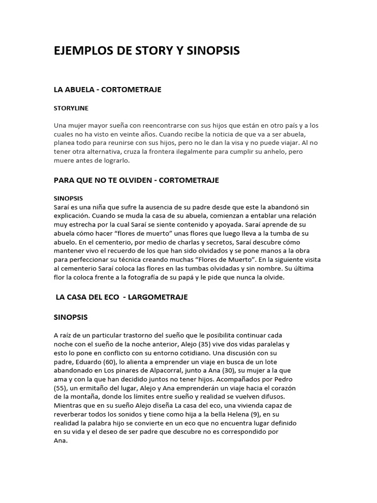 Ejemplos de Sinopsis | PDF