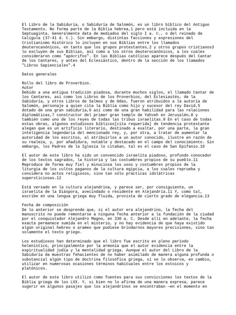 Libro de la Sabiduría: Origen y Contexto | PDF | Biblia | Textos Religiosos