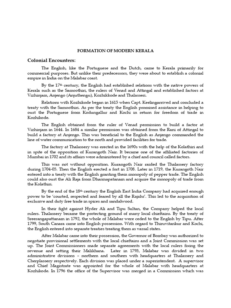 History of Kerala's Colonial Formation | PDF | History