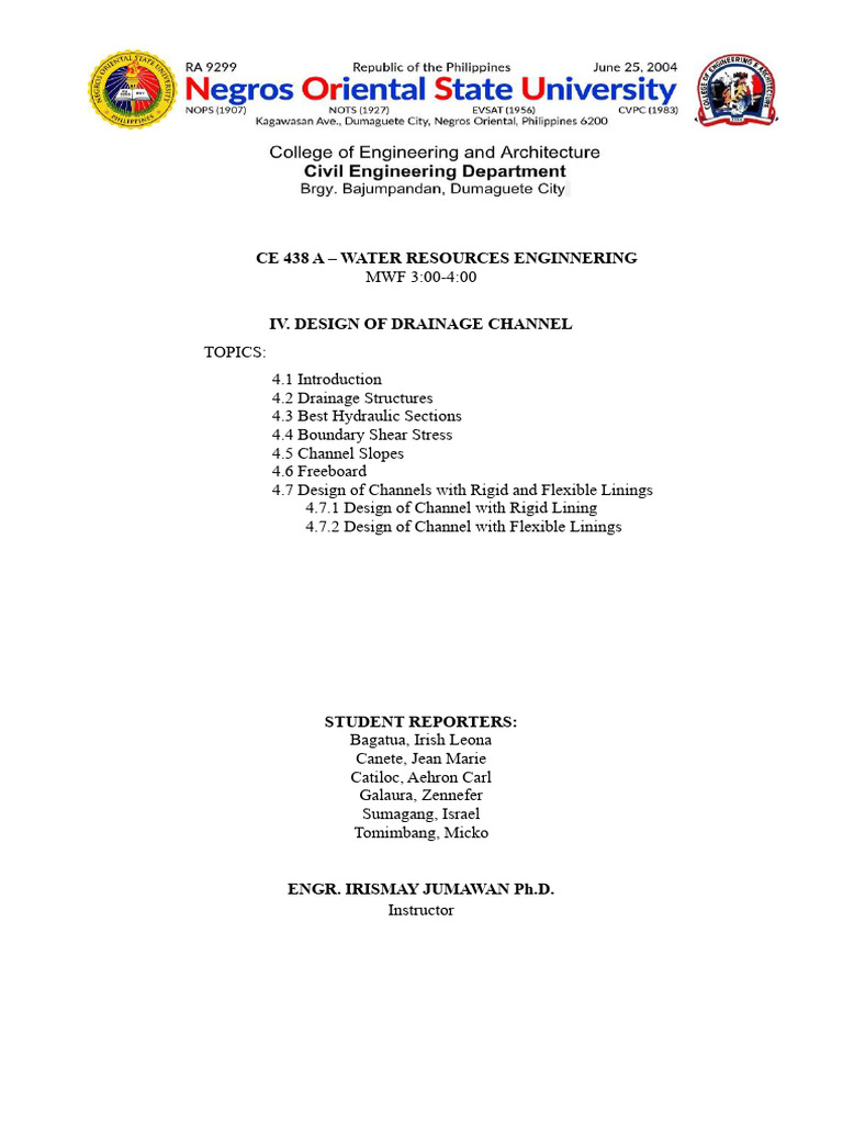 Drainage Channel Design Essentials | PDF | Flood | Stormwater