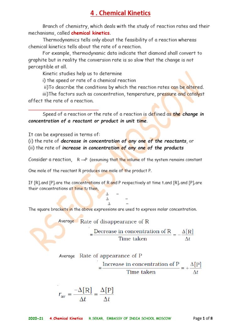 4 Chemical Kinetics-Notes | PDF | Reaction Rate | Chemical Kinetics