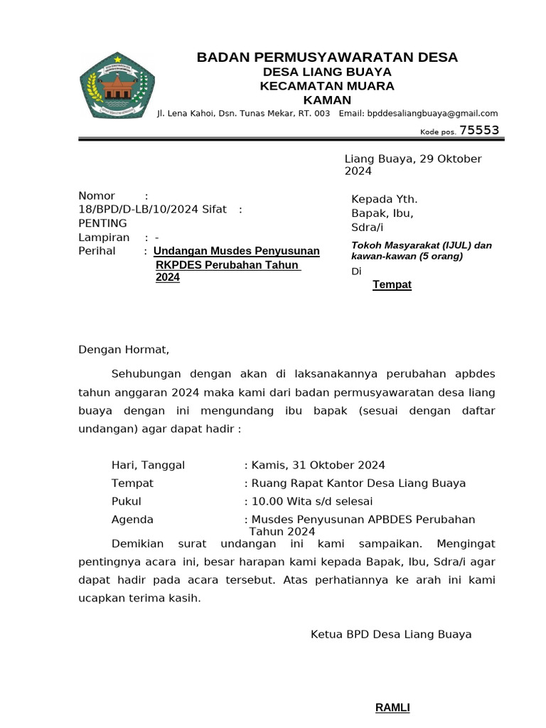 Undangan Musdes Rkpdes 2025 | PDF