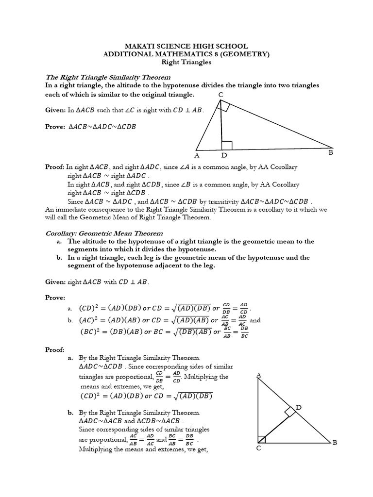 Handout 4.4 Right Triangles | PDF | Triangle | Geometry