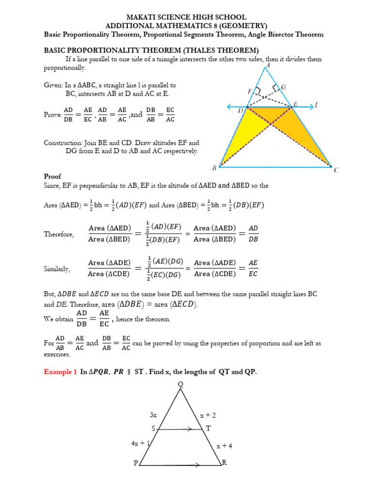 Handout 4.2 Basic Proportionality Theorem PST Abt | PDF | Elementary Geometry | Euclidean Geometry