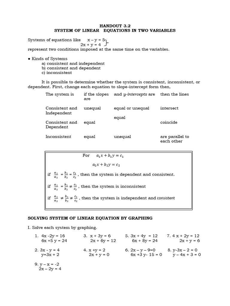 Handout 3.2 Kinds System of Linear Equation | PDF | Elementary ...