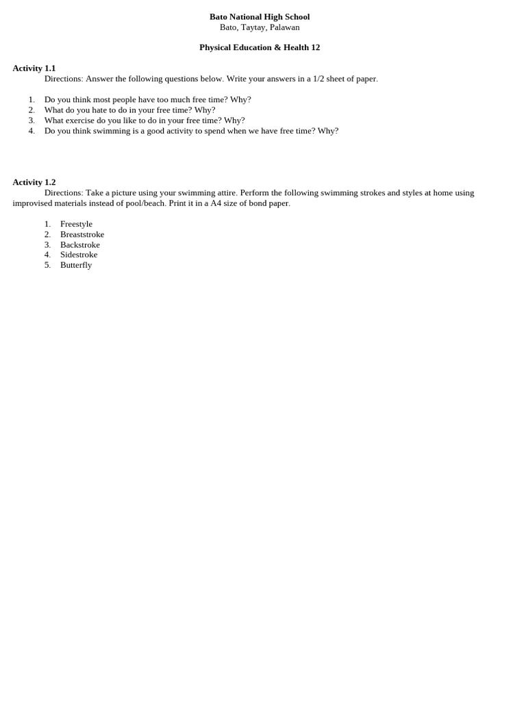 Pe 12 Act 12 | PDF | Self-Improvement | Wellness