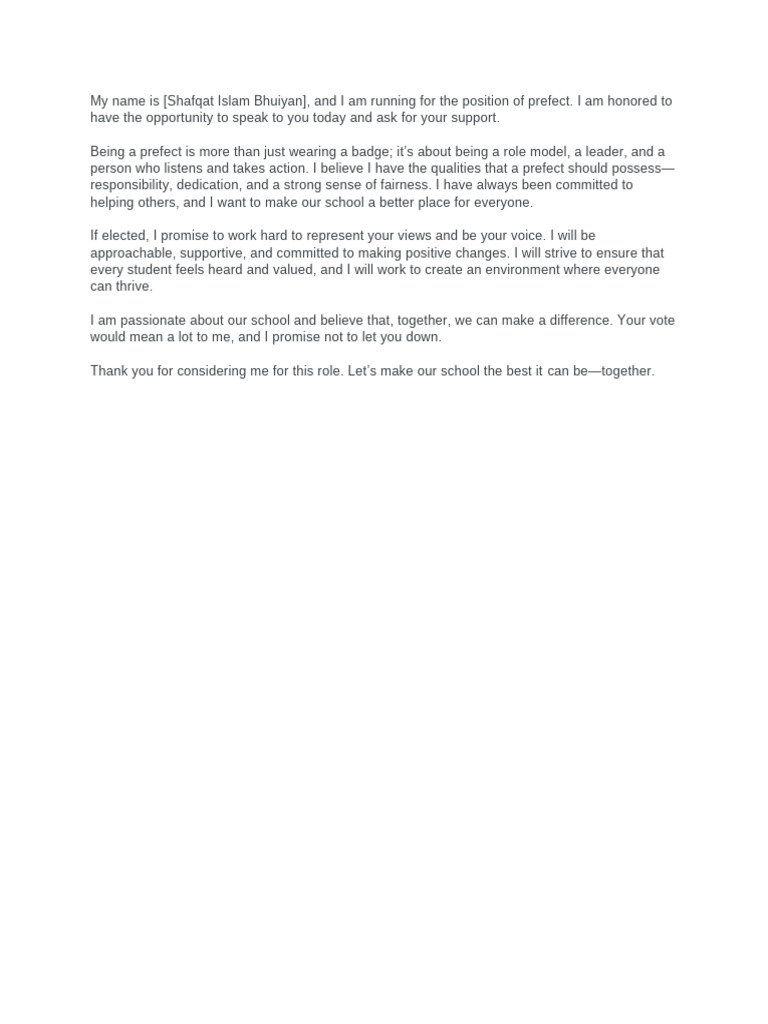 Prefect Speech | PDF | Career & Growth | Self-Improvement