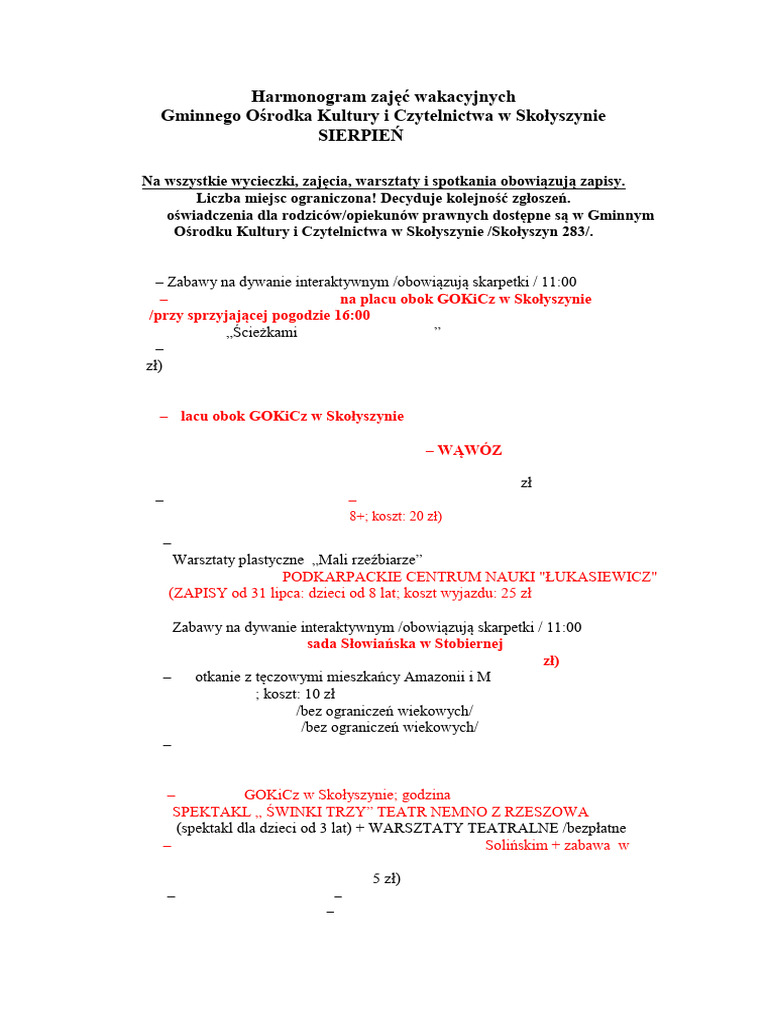 Harmonogram Sierpien 2023 | PDF