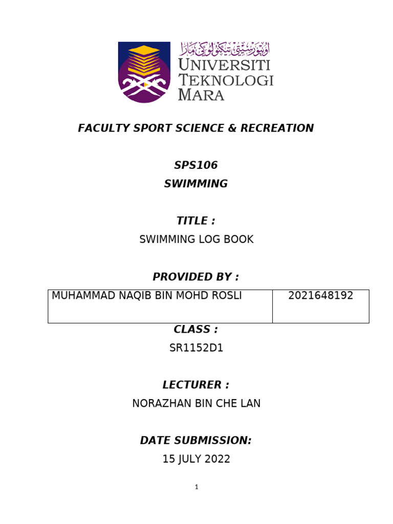 Arif Swimming Log Book 2021 | PDF | Swimming