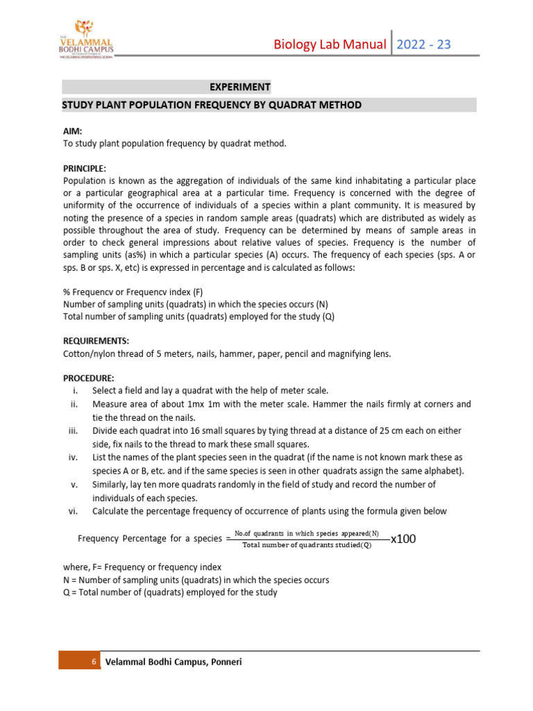 Study Plant Population Frequency by Quadrat Method | PDF | Frequency | Population