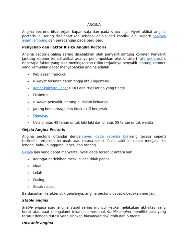 ANGINA | PDF | Kesehatan Holistik | Sains & Matematika