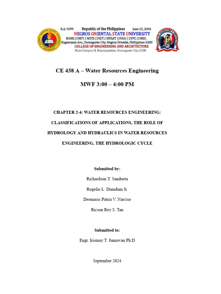 Chapter 2 4 Classifications of Applications The Role of Hydrology and ...