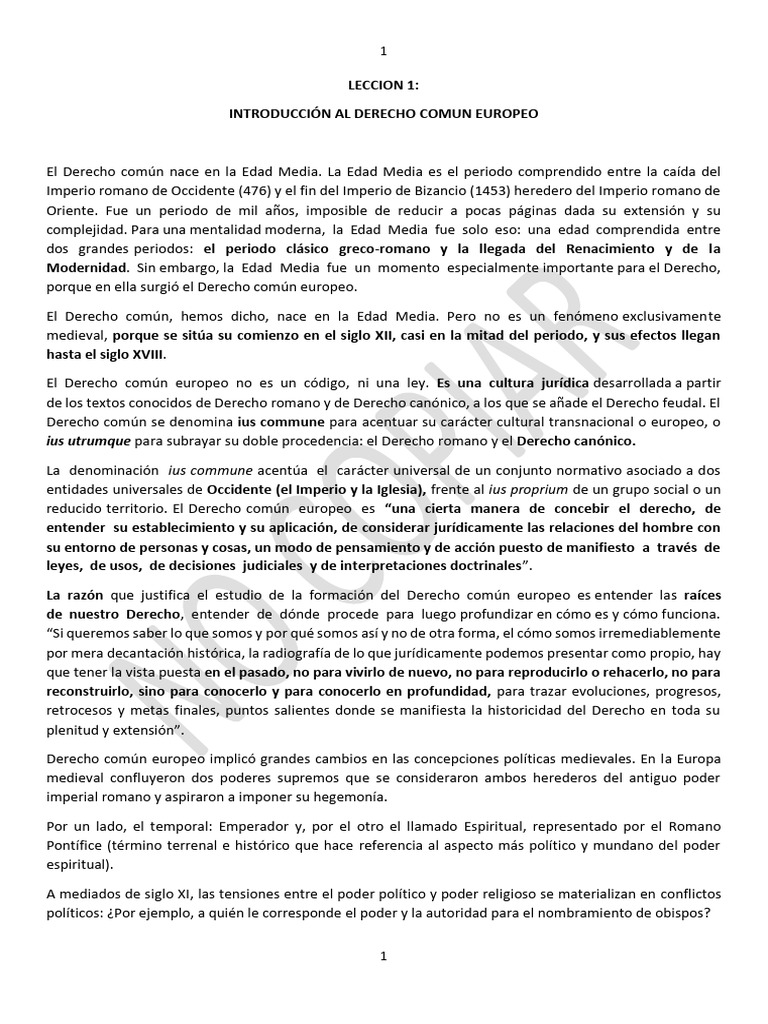 Orígenes del Derecho Común Europeo | PDF | Ley romana | Edades medias