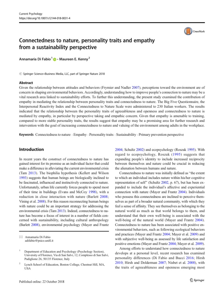 Connectedness to nature, personality traits and empathy | PDF | Empathy ...
