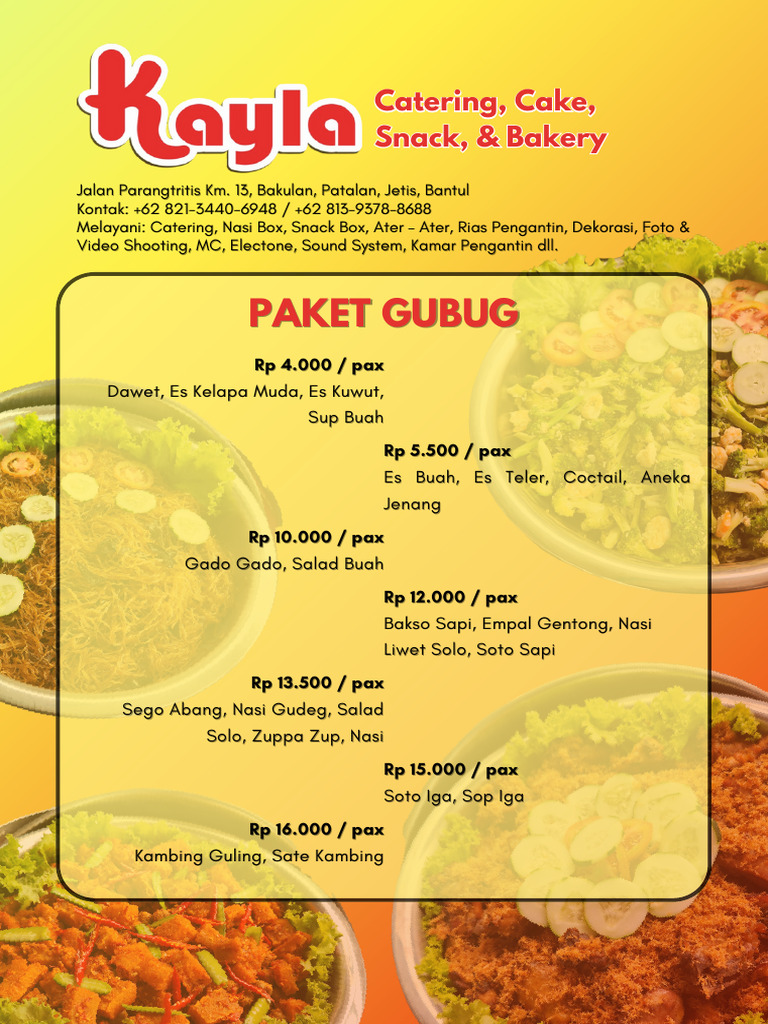 Brosur Paket Buffet dan Gubug Kayla Catering | PDF