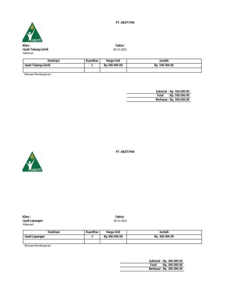 Nota Upah Listrik | PDF