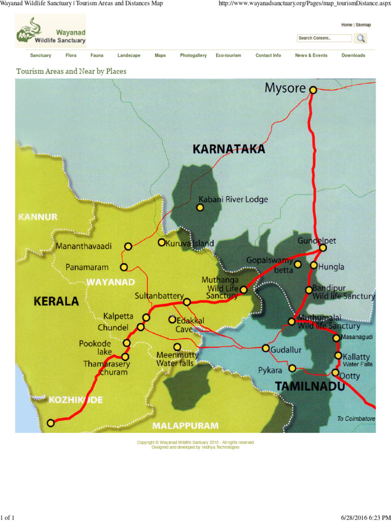 Wayanad Wildlife Sanctuary Tourism Areas and Distances Map | PDF
