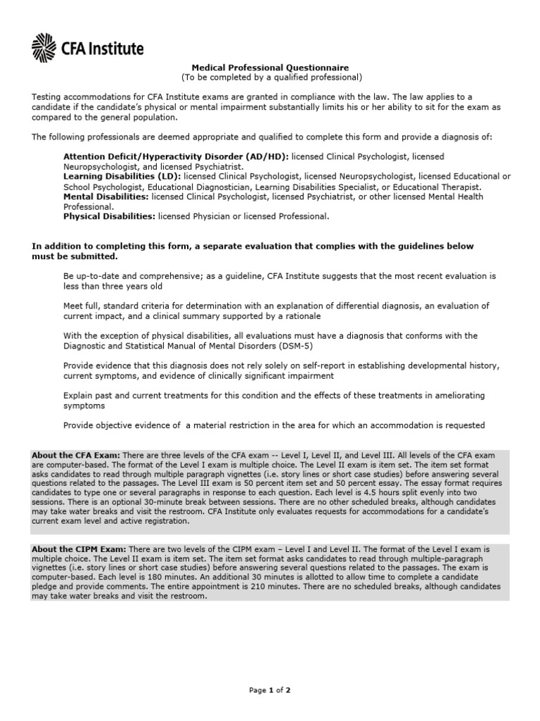 Medical Professional Questionnaire | PDF | Medical Diagnosis | Mental ...