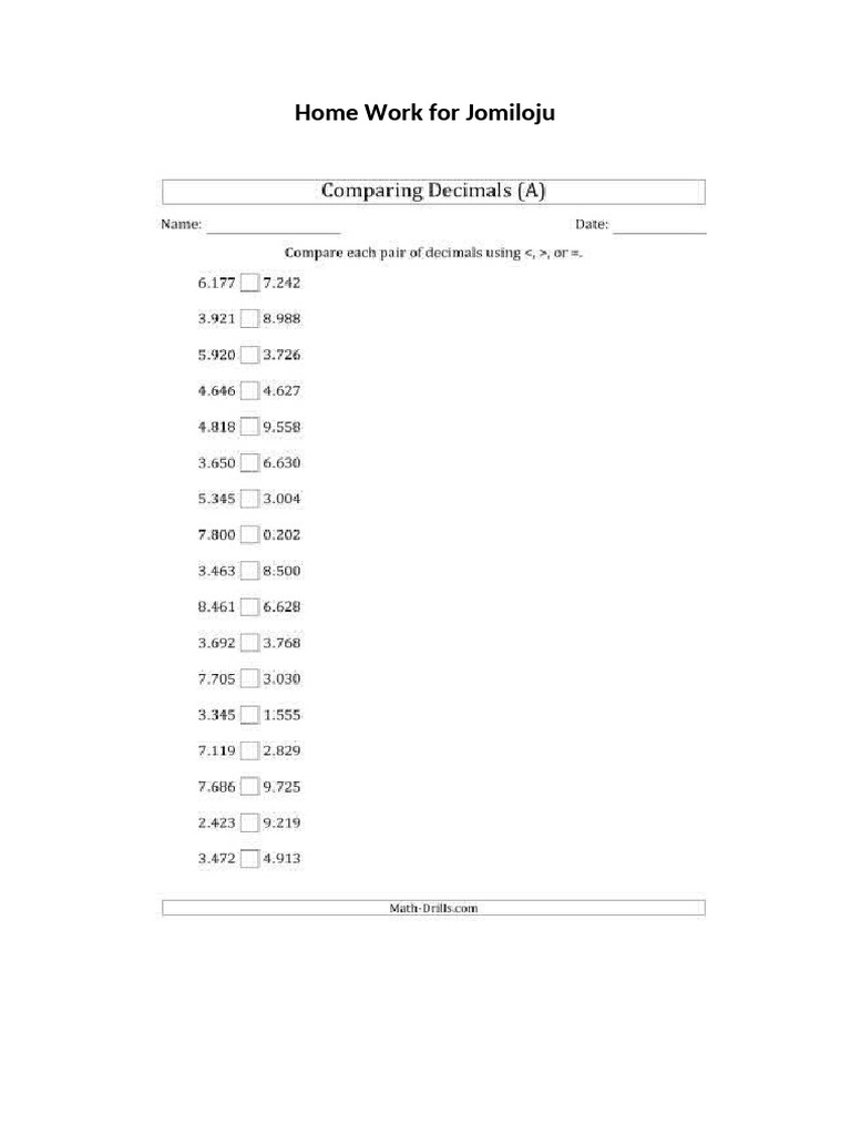 Comparing and Ordering Decimals 2 | PDF