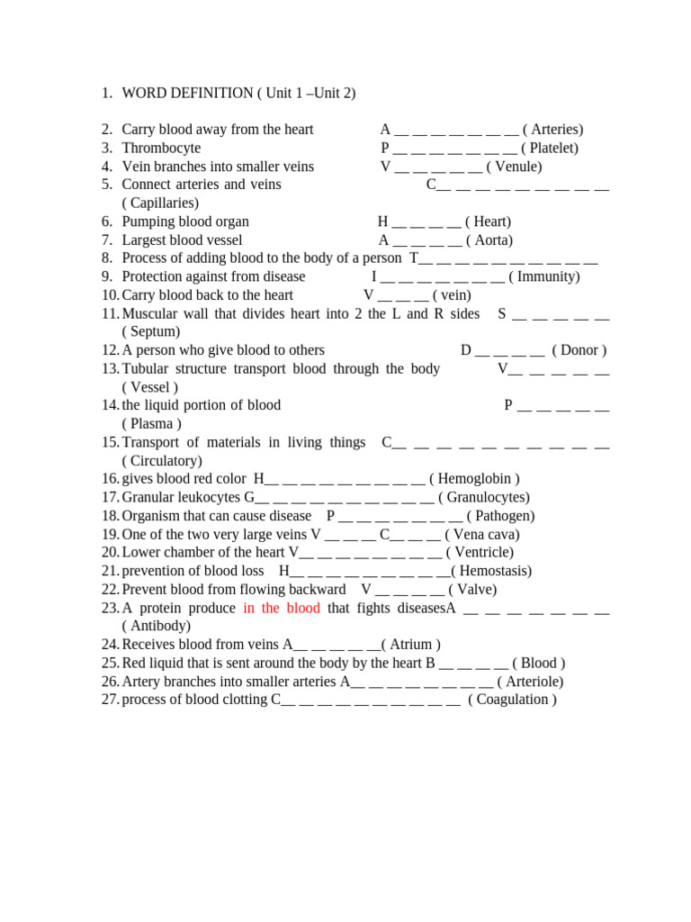 WORD DEFINITION | PDF | Heart | Vein