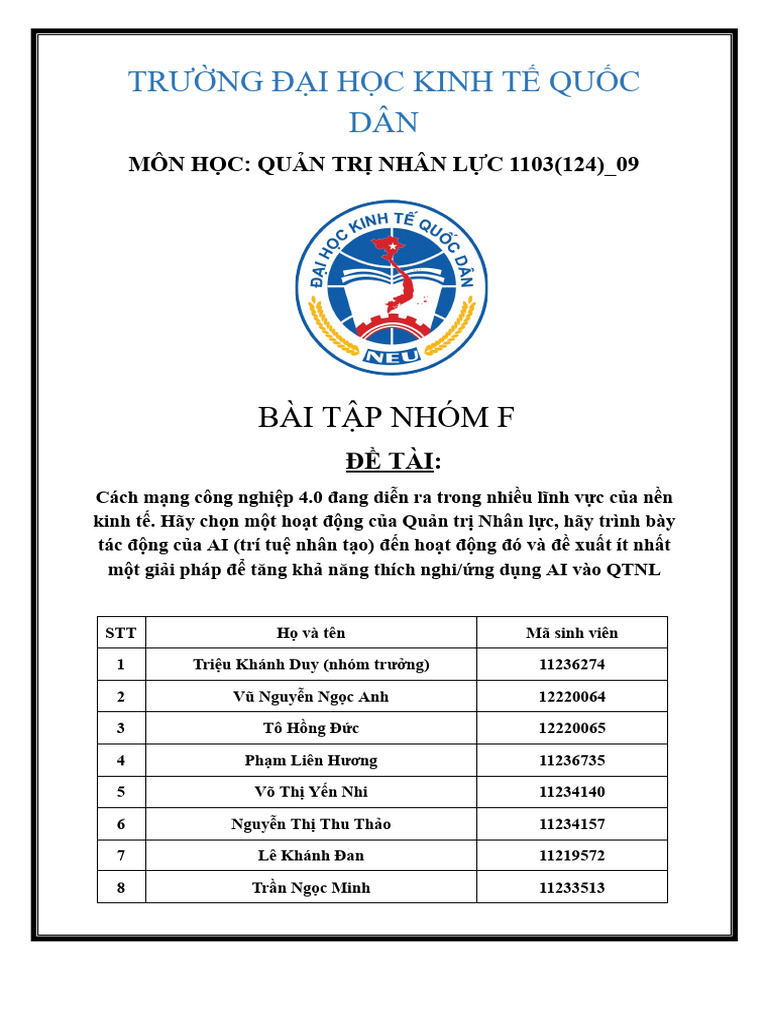 BTN SỐ 2 - QTNL NHÓM F | PDF