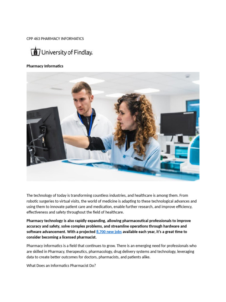 CPP 463 Pharmacy Informatics | PDF | Pharmacy | Health Informatics