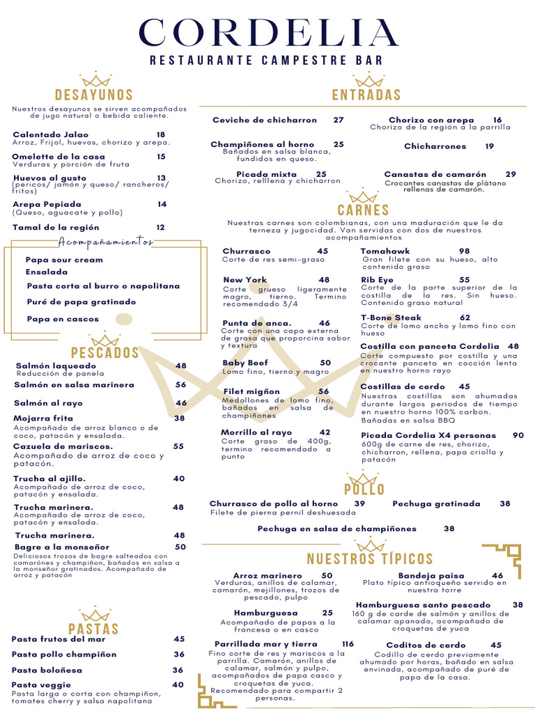 Menú del Restaurante Cordelia | PDF | Cocinando | Alimentos