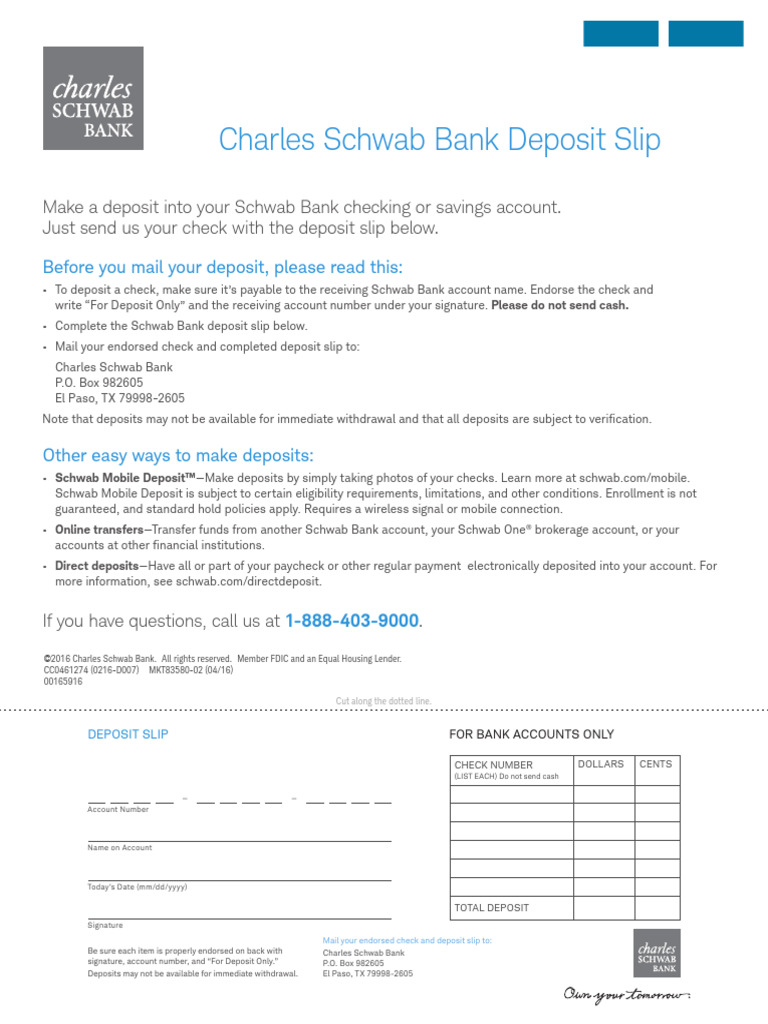 Charles Schwab Bank Deposit Slip Guide | PDF | Banks | Private Sector
