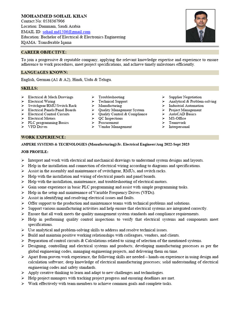 Md Sohail Khan-CV | PDF | Project Management | Procurement