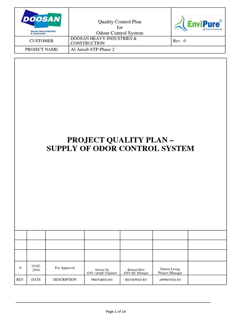 Quality Control Plan for Odour System | PDF | Quality Assurance ...