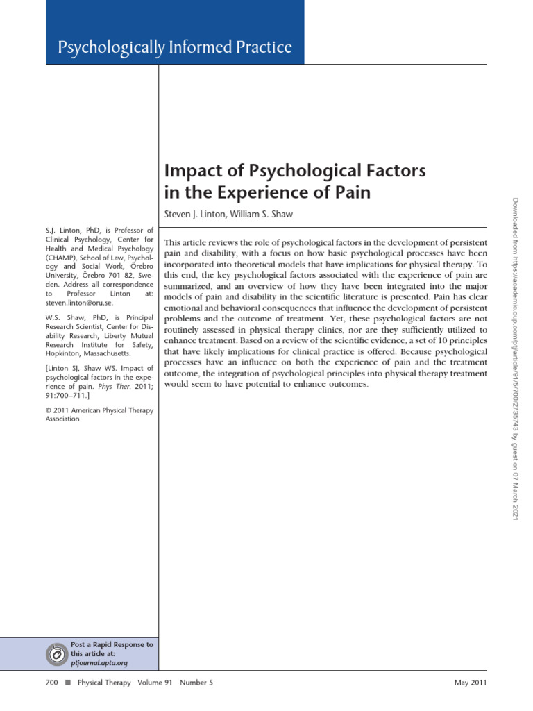 Psychological Factors in Pain Experience | PDF | Pain | Anxiety