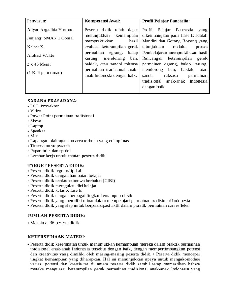Modul Ajar Permainan Tradisional SMAN 1 | PDF