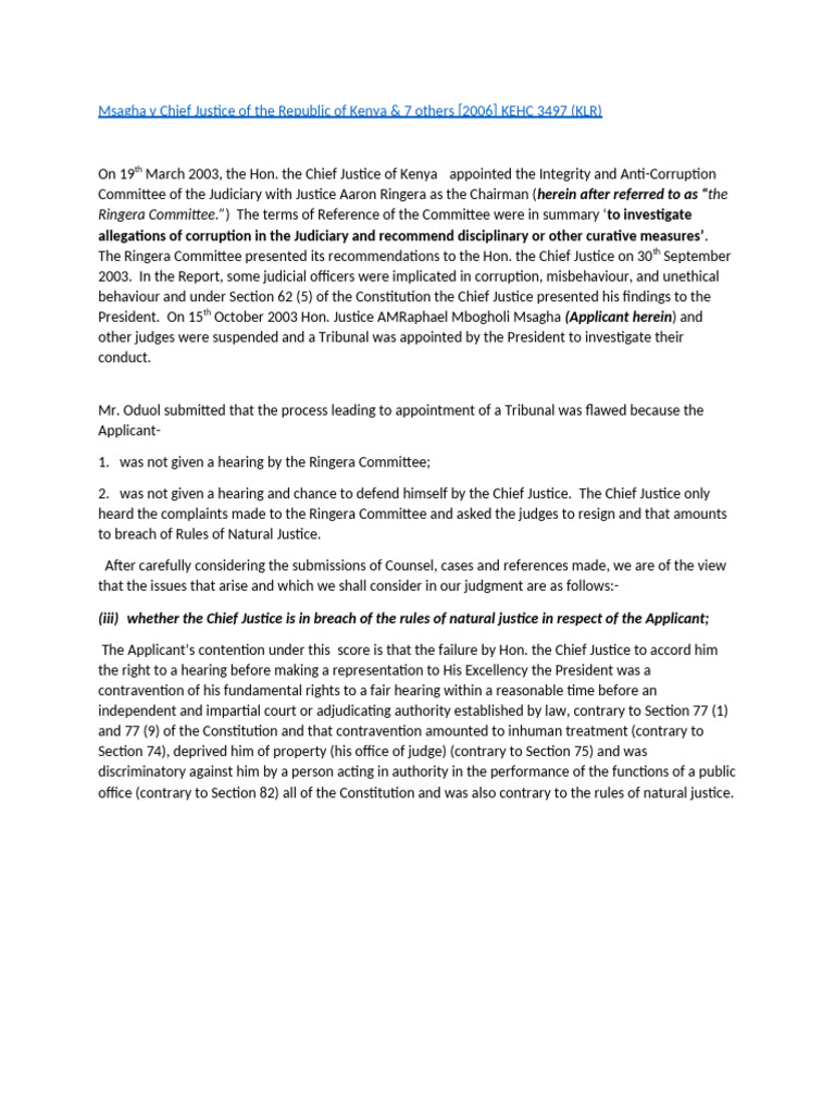 Judicial Review of Ringera Committee's Actions | PDF | Law