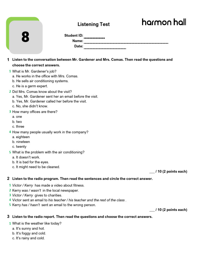Course 8 Listening Test | PDF