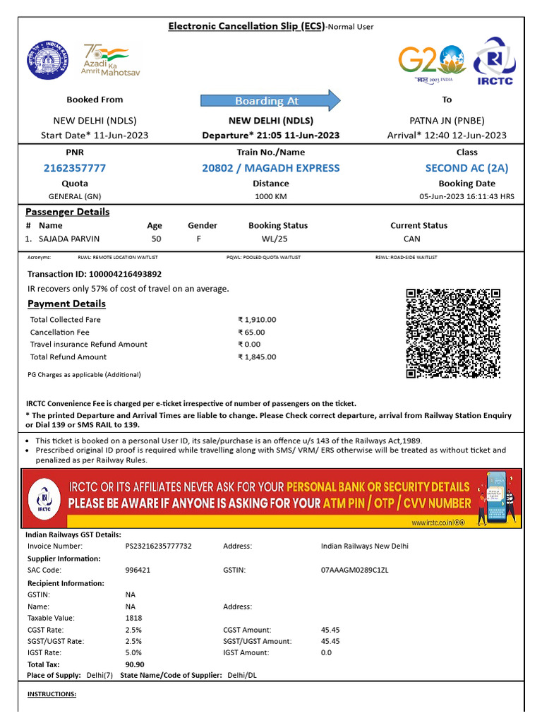 Ticket Cancellation Receipt | PDF | Identity Document | Payments