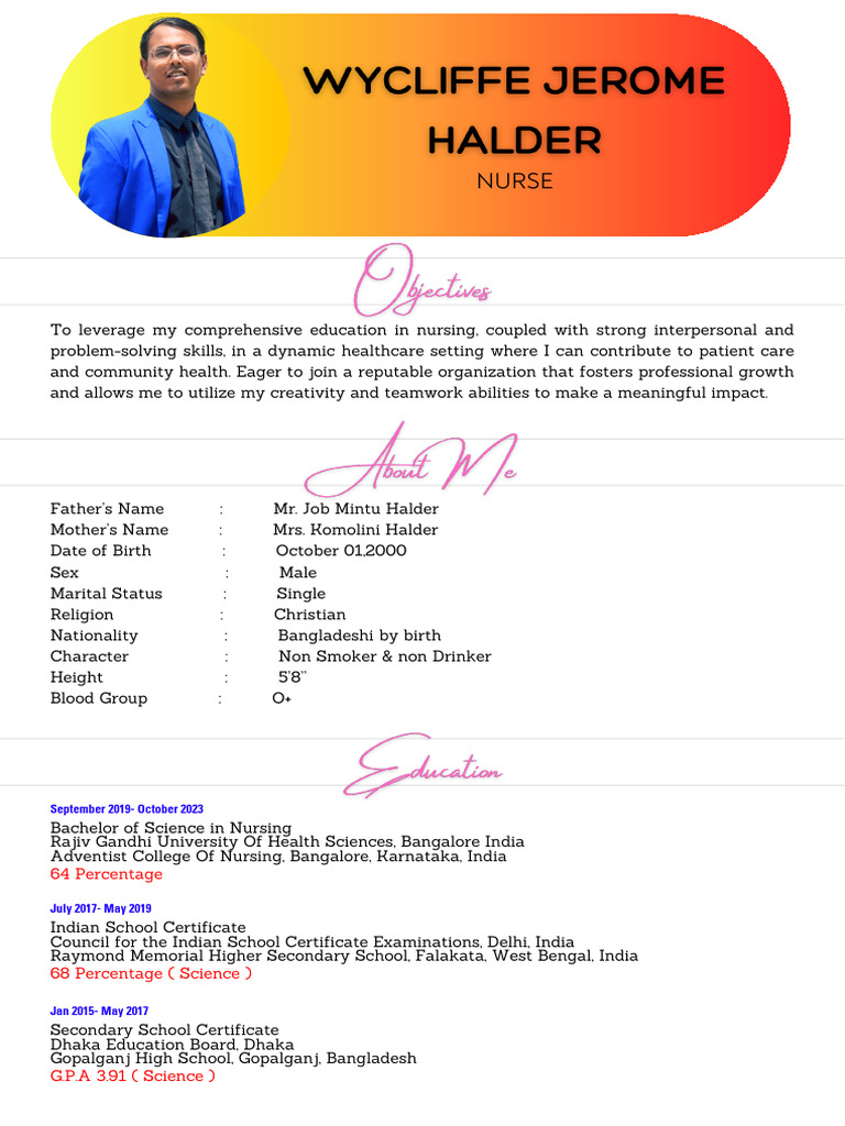 Wycliffe Jerome Halder CV | PDF | Nursing | Medicine