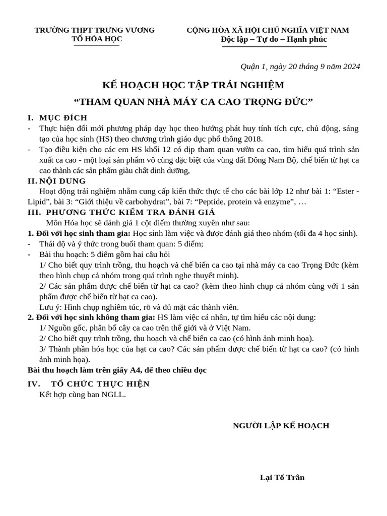 KH HDTN Nha May Ca Cao Trong Duc | PDF