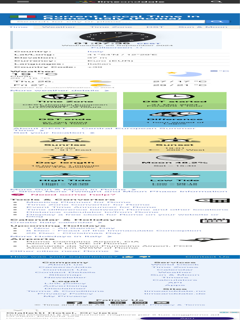 Rome Time & Weather Info 2024 | PDF | Astronomy | Spacetime