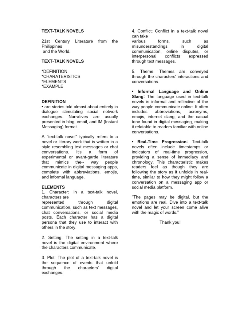 TEXT-TALK NOVELS - Docx Report Final | PDF | Communication | Conversation