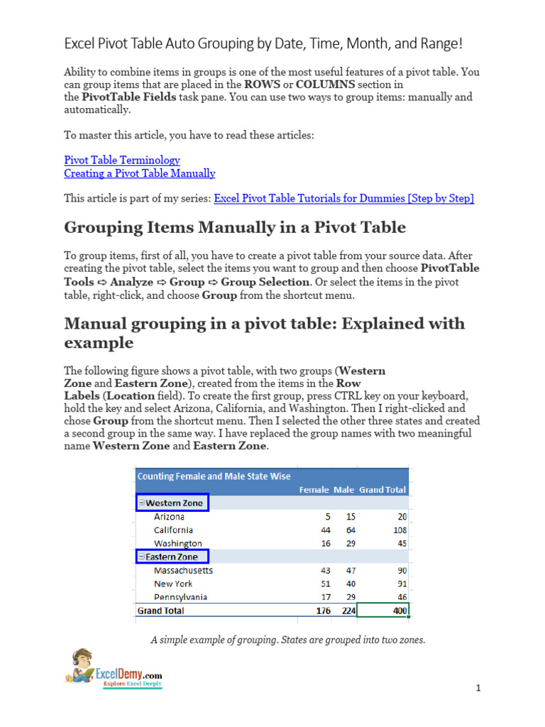 12 Manual Auto Grouping of Excel Pivot Tables | PDF | Microsoft Excel ...