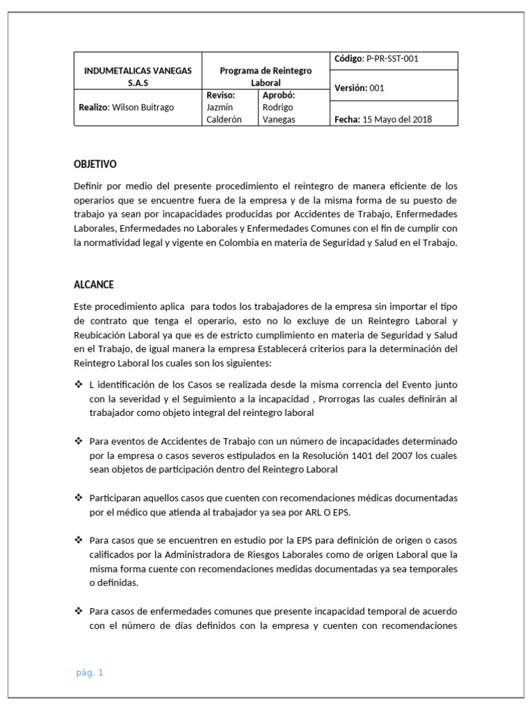 Procedimiento de Reintegro Laboral | PDF | Derecho laboral