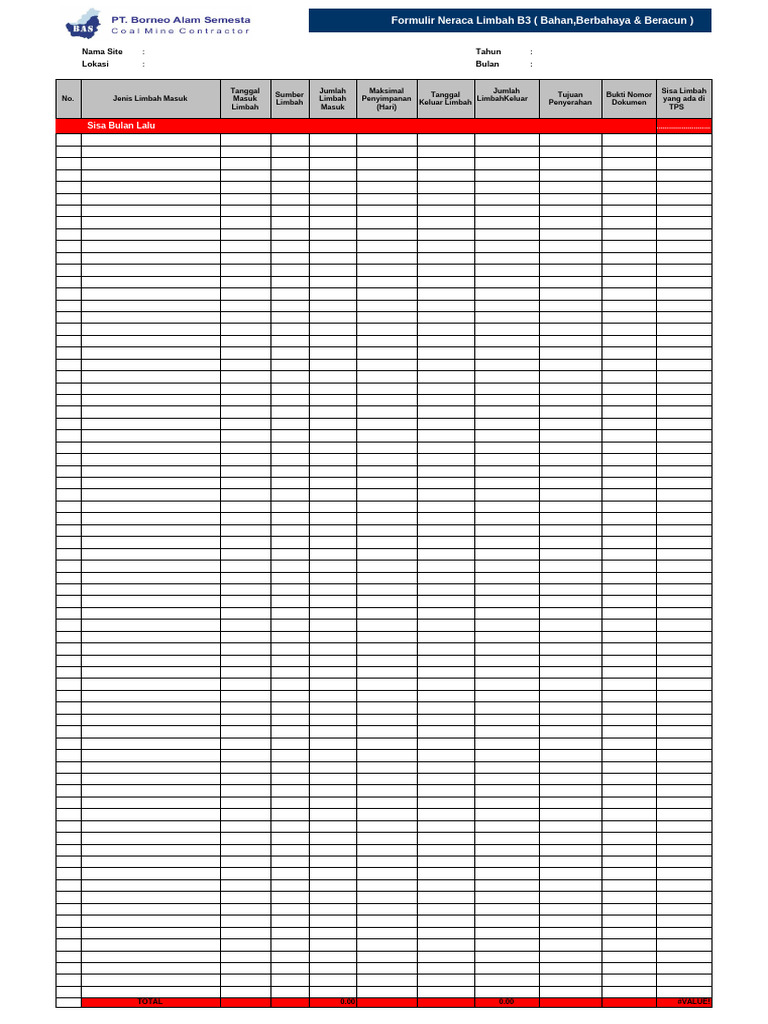 BAS - QHS-HSE-FRM-0056 Formulir Neraca Limbah B3 | PDF